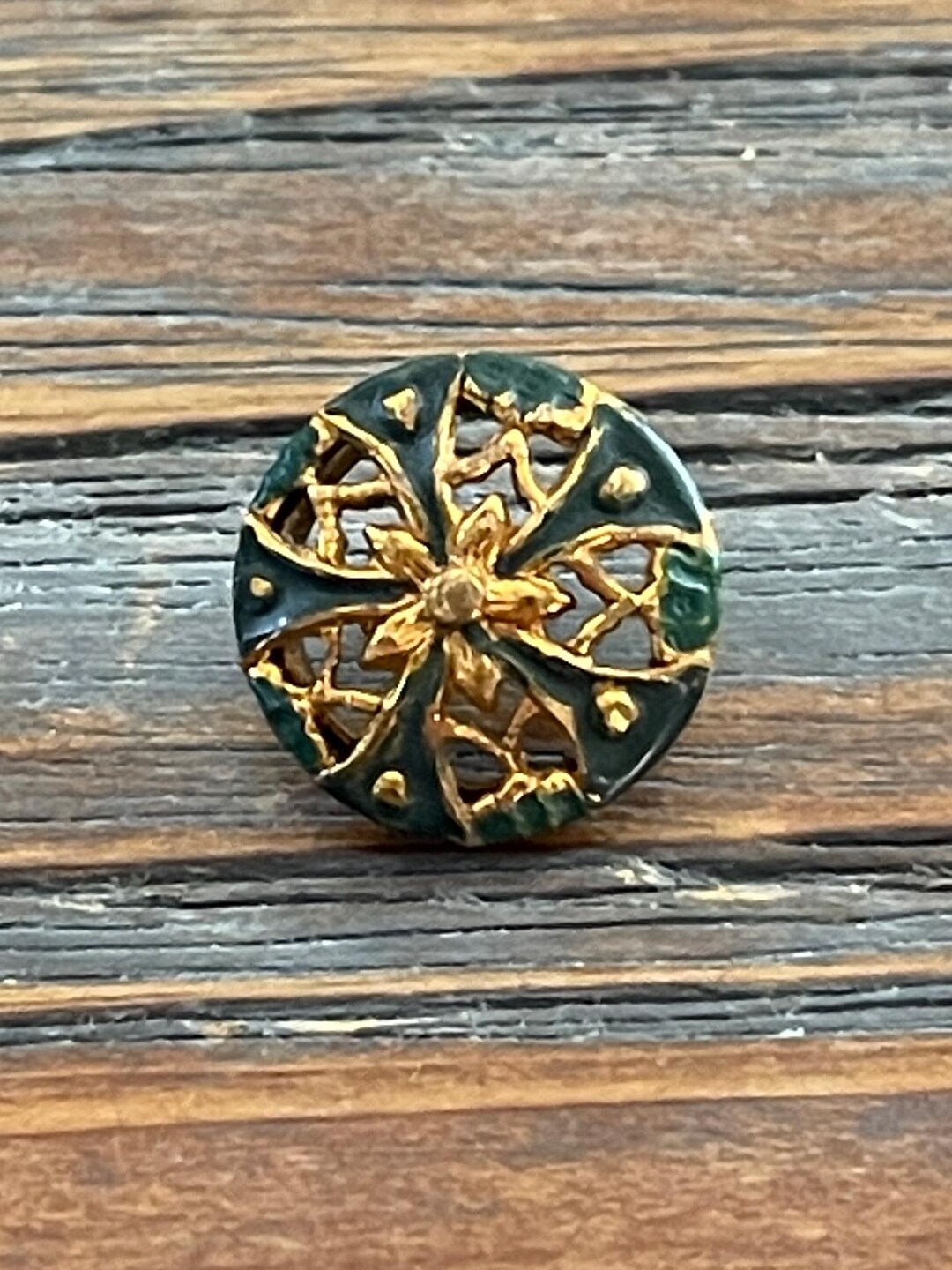 Antique Openwork Painted Brass Flower Button; Art Nouveau Style Painted ...