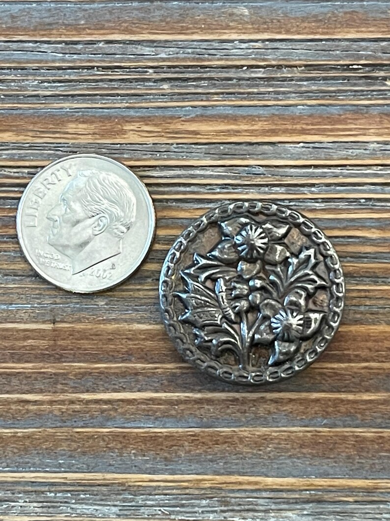 Vintage Pressed Brass Button; Flowers With Butterfly; Tinted Metal ...