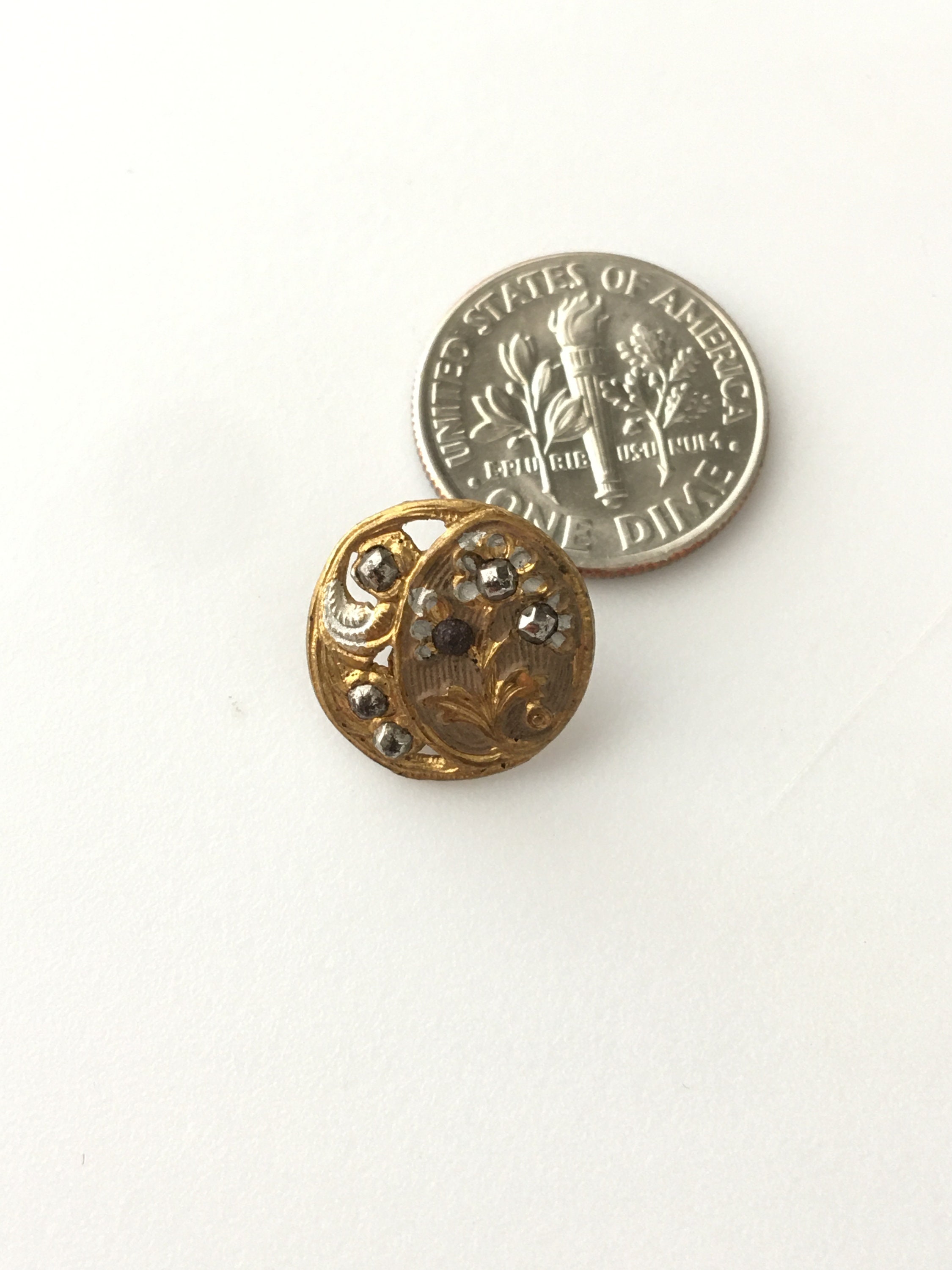 Victorian Cut Steel and Brass Flower Button Art Nouveau Style Faceted ...