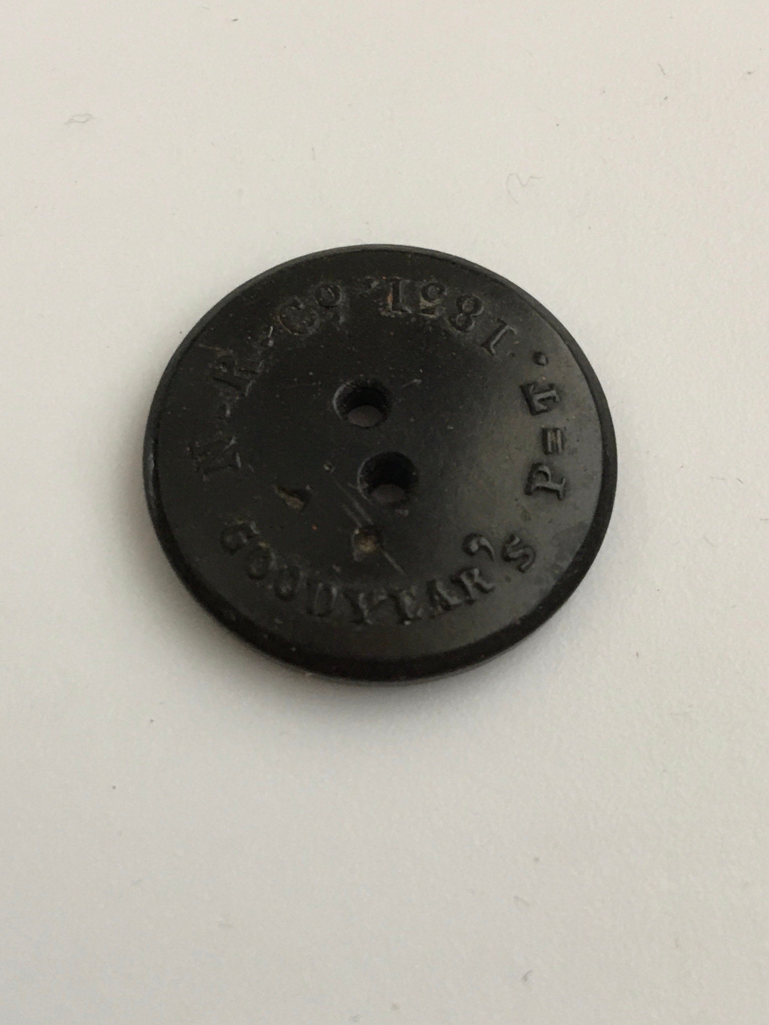 Goodyear Hard Rubber Black Button Backmark goodyear's P-T 1851 ...