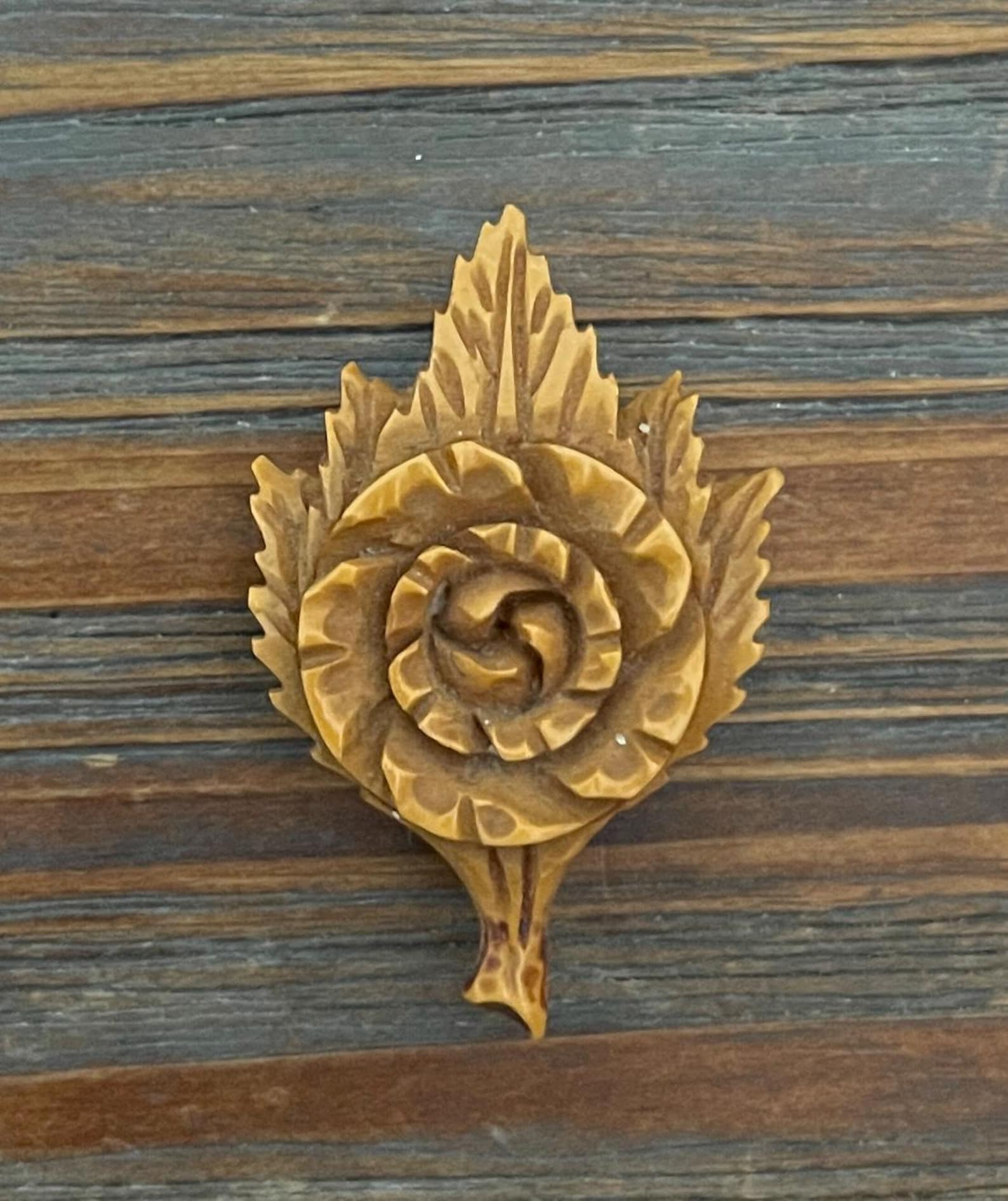 Carved Vintage Butterscotch Bakelite Pin; Antique Bakelite Flower and ...