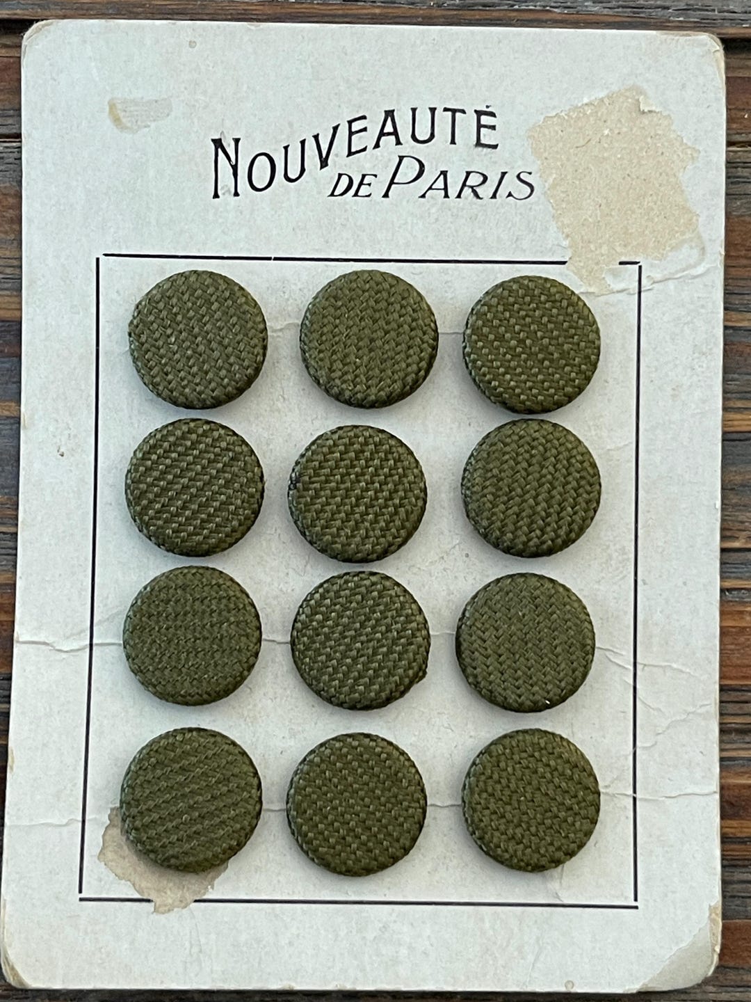 Matching Set of 12 Victorian Silk Fabric Buttons on Original Nouveaute ...