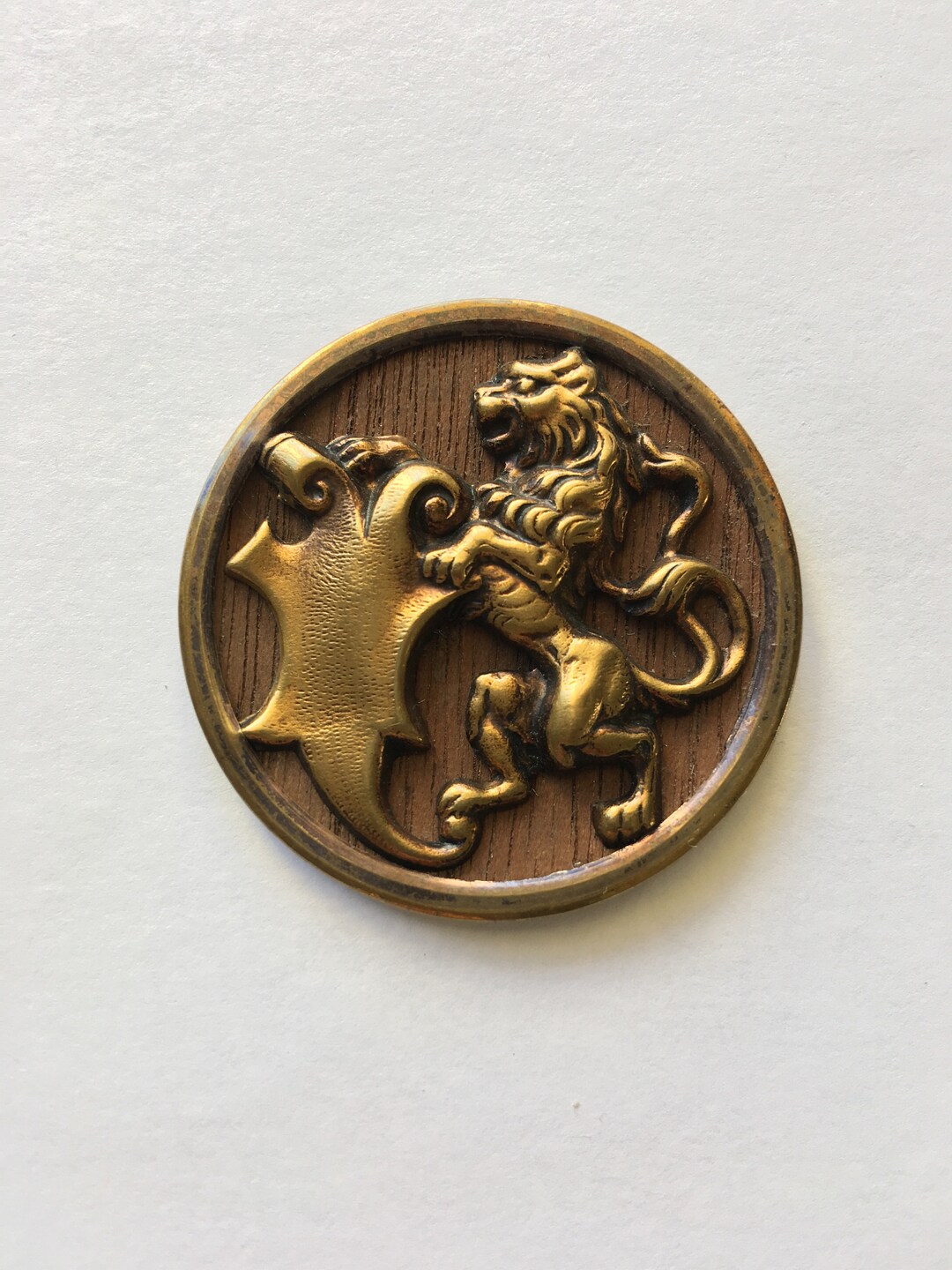 Antique Tin and Wood Lion Buttons Lion with Shield/Crest Picture ...