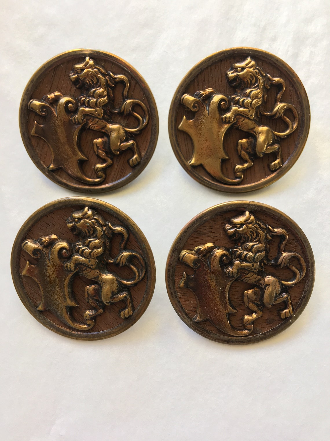Antique Tin and Wood Lion Buttons Lion with Shield/Crest Picture ...