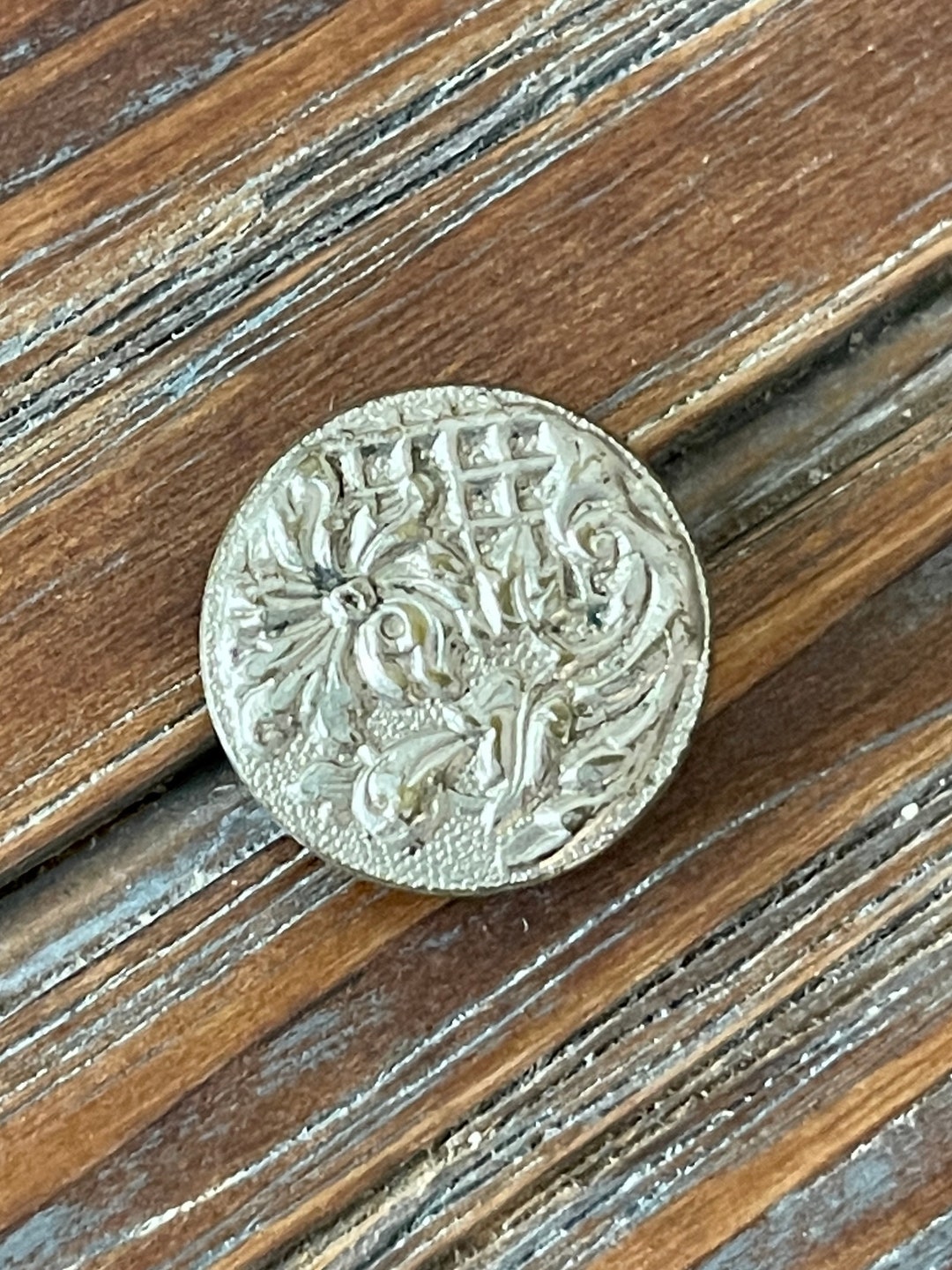 Victorian Brass Paris Back Button; Brass Picture Button With Flowers ...