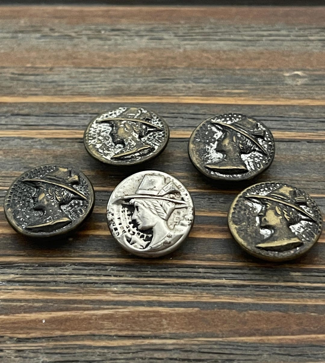 Antique Brass Portrait Buttons: 1940s Female Cameo, Set of 5 - Etsy