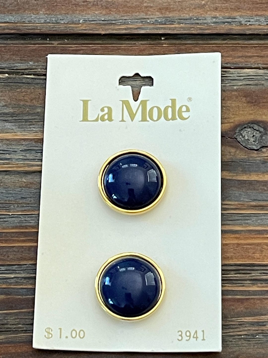 Vintage La Mode Button Set on Original Card; Navy and Gold Vintage ...