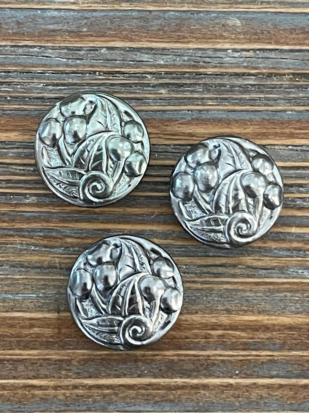 Set of 3 Vintage Brass Cherry Buttons; Matching Set of Leaves and ...