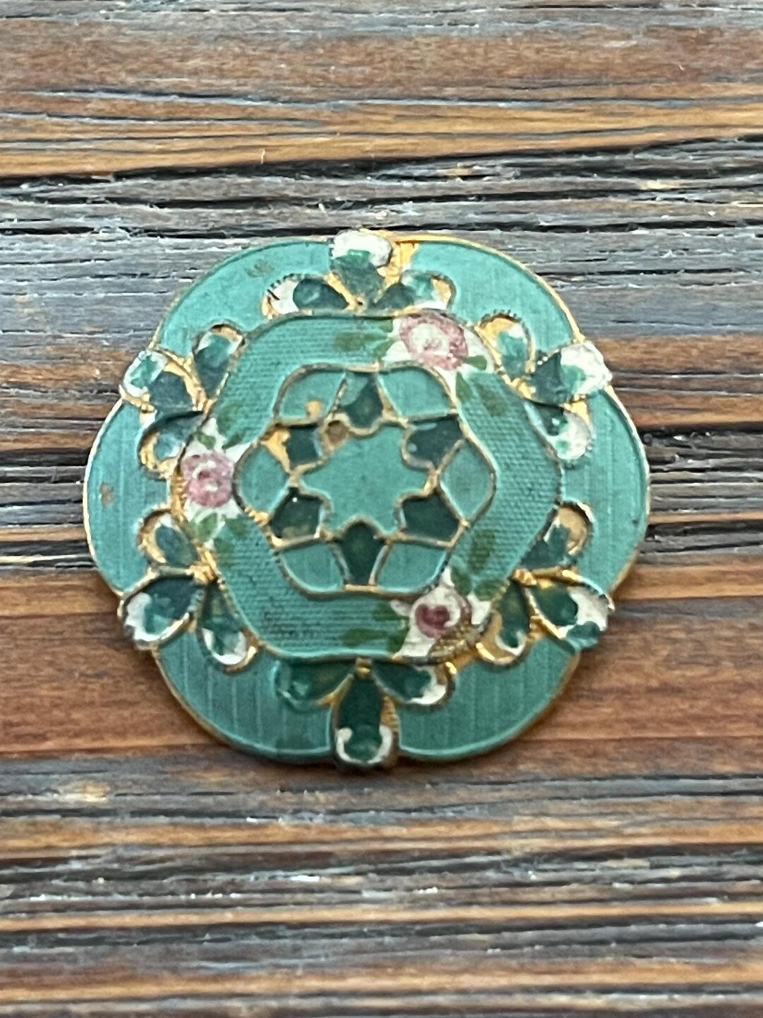 Green Antique Flower Button; Stamped and Hand Painted Brass Gilt Button ...