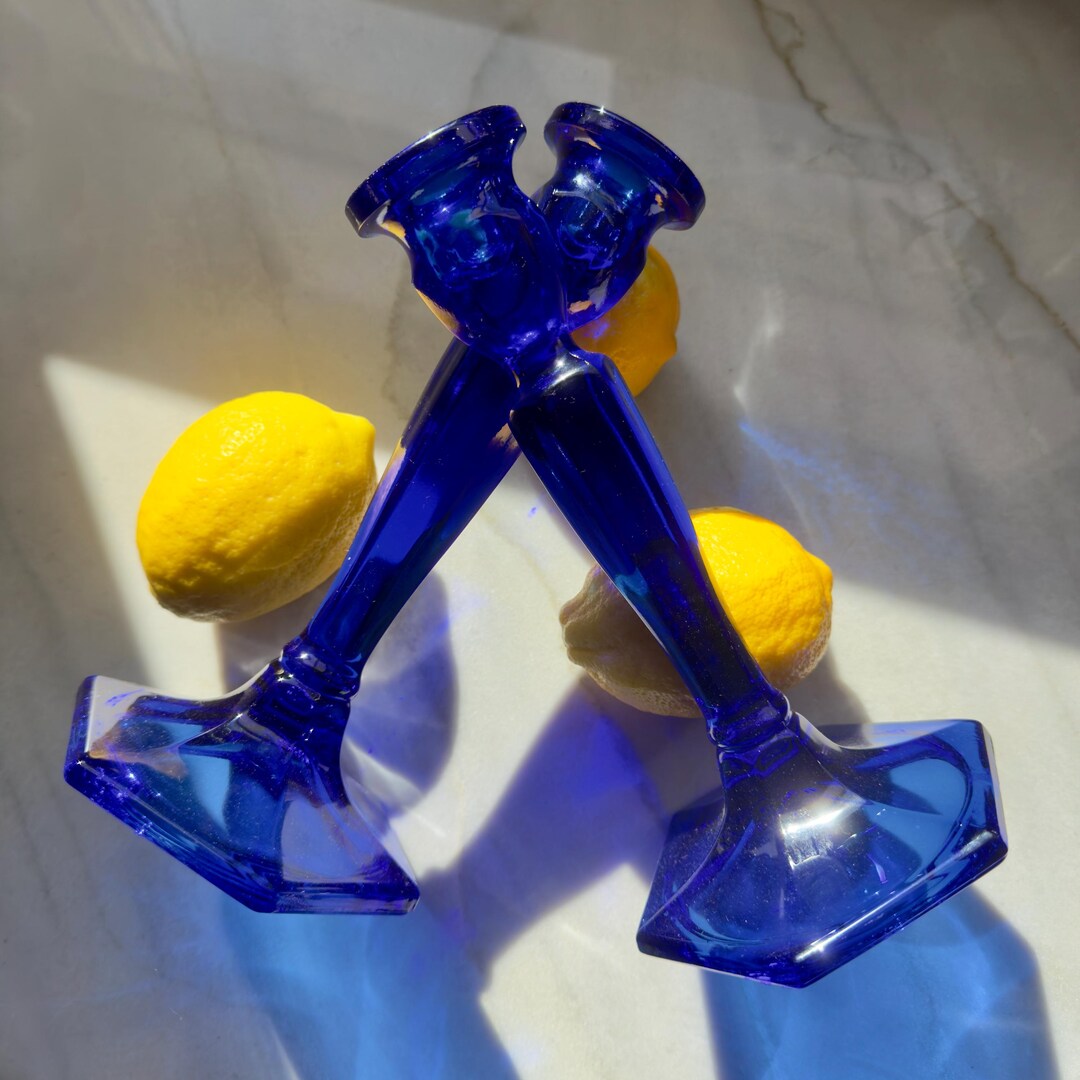Pair of Fenton Glass Candlesticks - Etsy