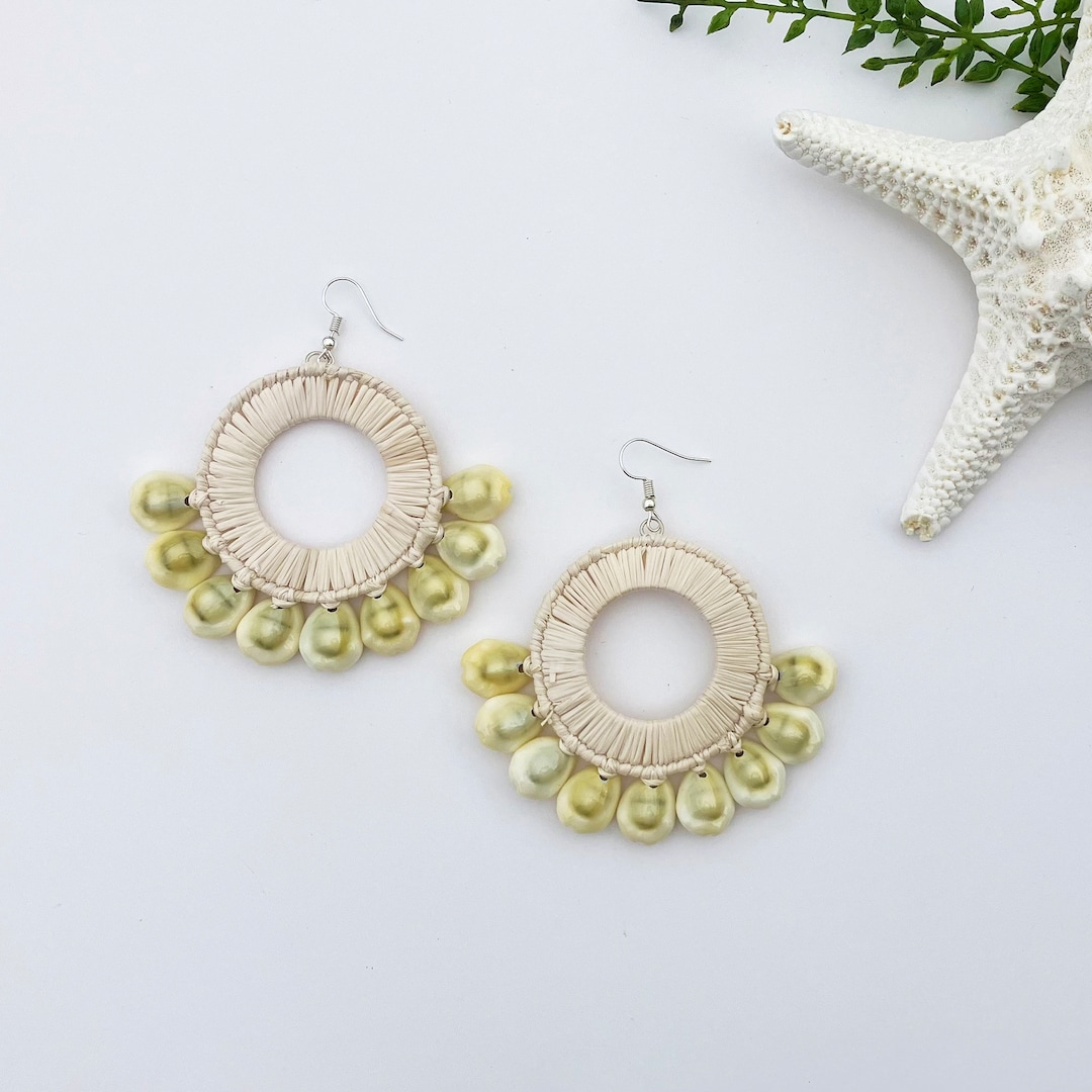 Jumbo Marshallese Earrings Money Cowrie Shell Rounds Handmade ...