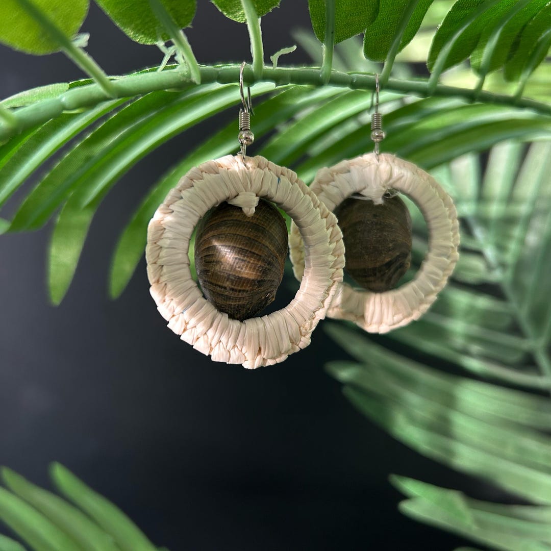 Micronesian Earrings - Black Moon Shell Hoops - Marshallese Handmade ...