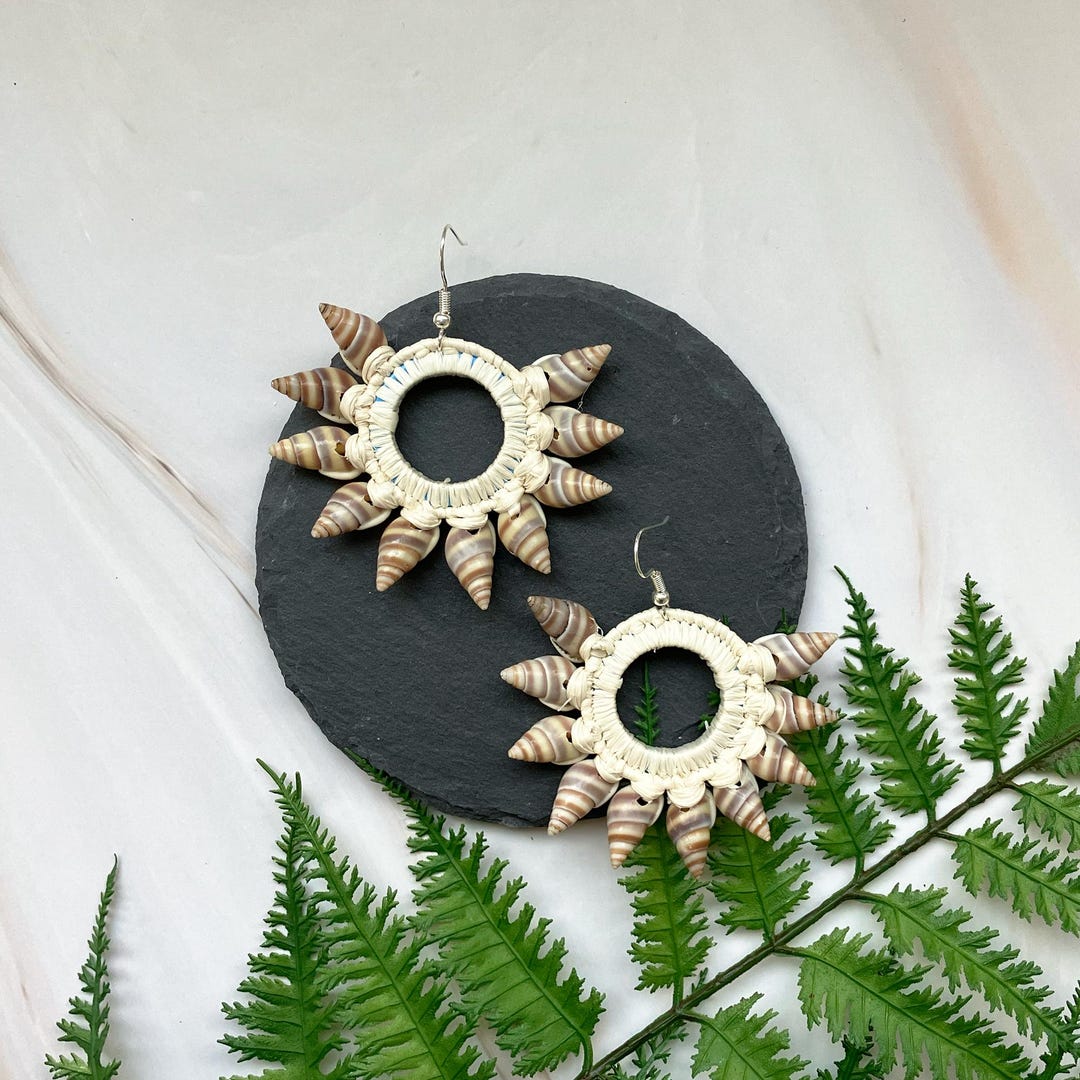 Marshallese Earrings Tiger's Eye Turrid Shell Rounds Handmade ...