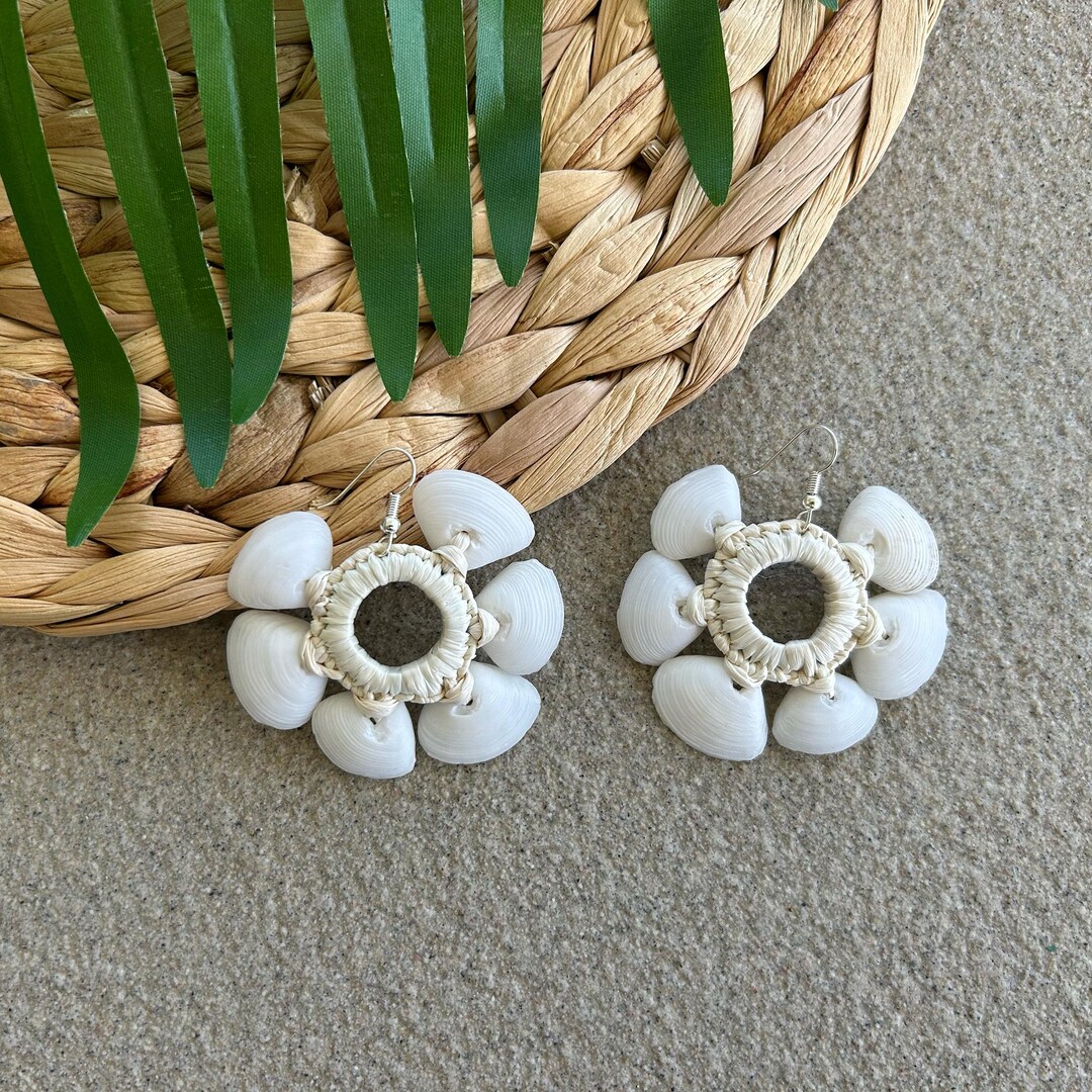 Island Style Earrings - White Butter Clam Shell Rounds - Micronesian ...