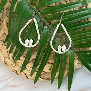 Marshallese Earrings - White Alu Shell Teardrops - Handmade Micronesian ...