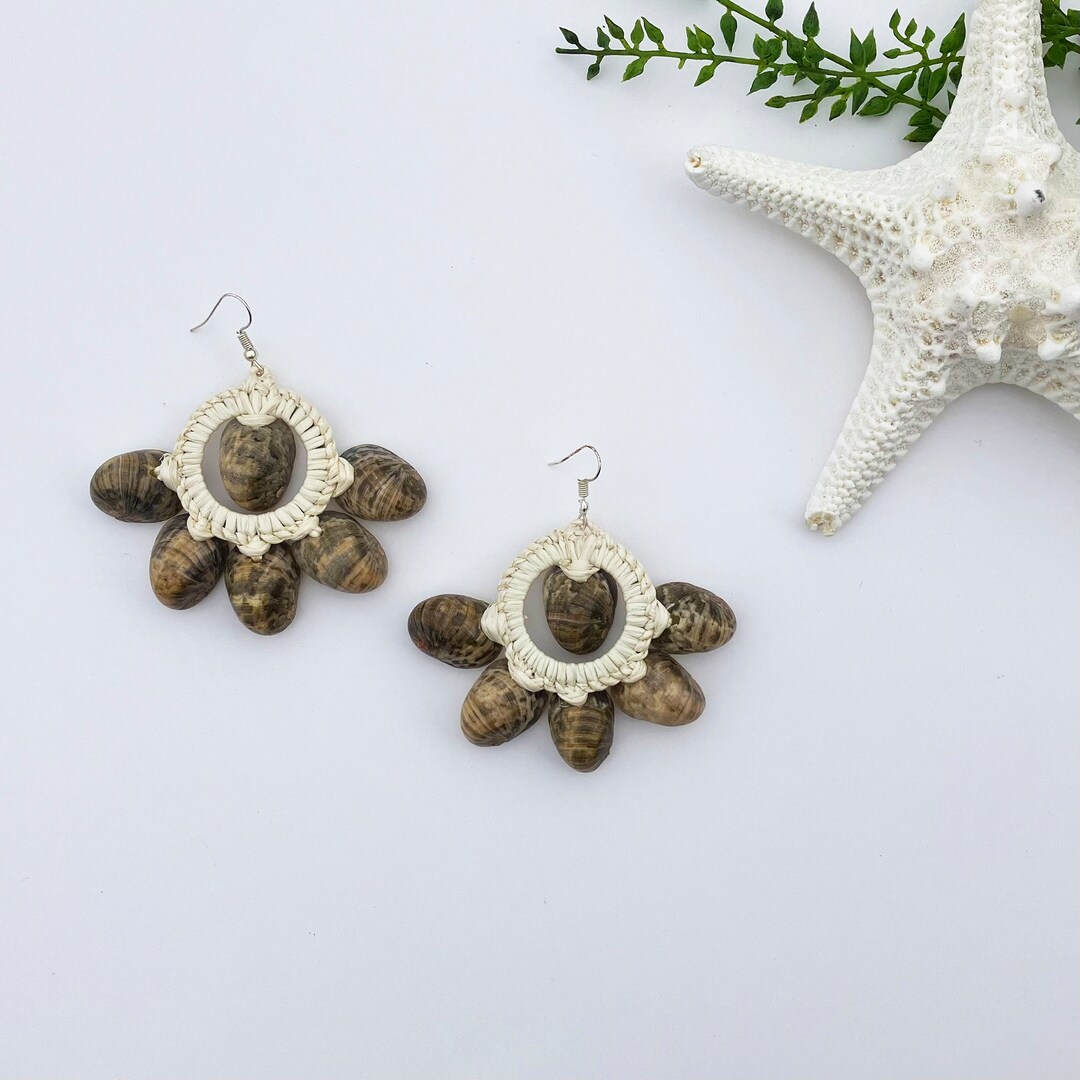 Jumbo Marshallese Earrings - Bulla Gastropod Shells - Handmade ...