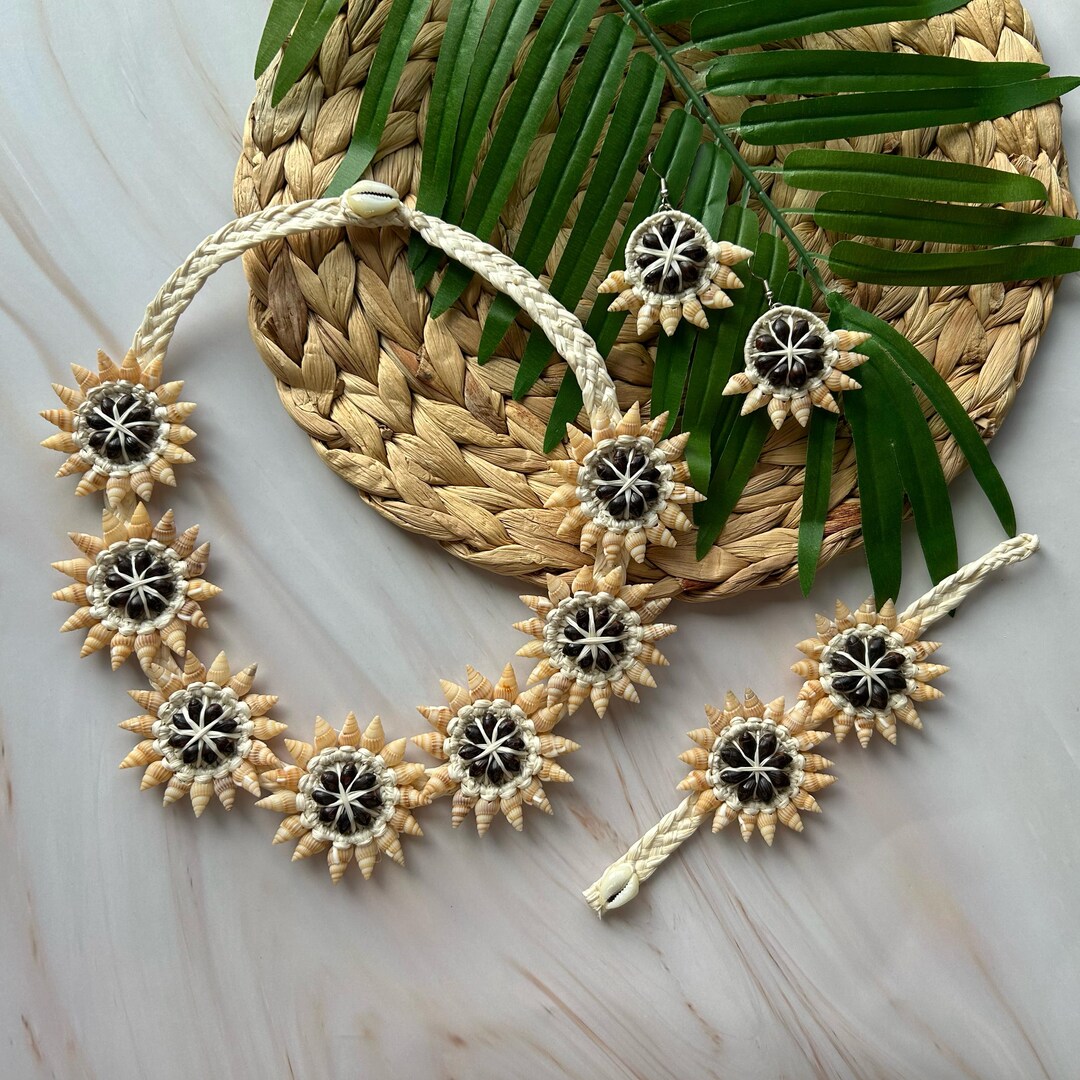 Micronesian Jewelry Set - Bold Rose Turrid Shell Flowers - Marshallese ...