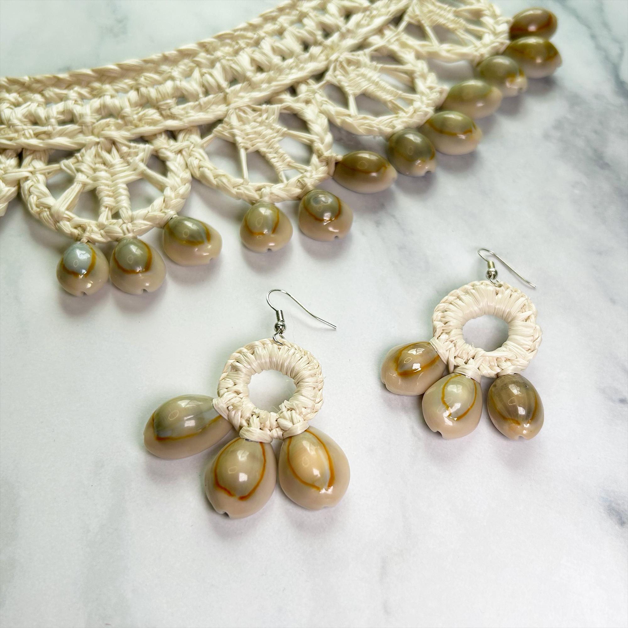 Exotic Gray Cowrie Shell Jewelry Set, Micronesian Necklace, Bracelet ...