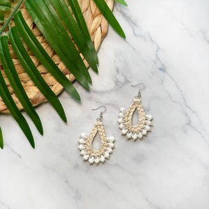 Marshallese Earrings - White Alu Shell Teardrops - Handmade Micronesian ...