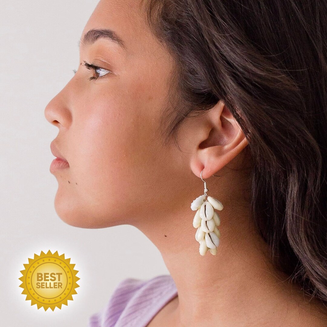 Marshallese Earrings - Light Money Cowrie Shells - Handmade Micronesian ...