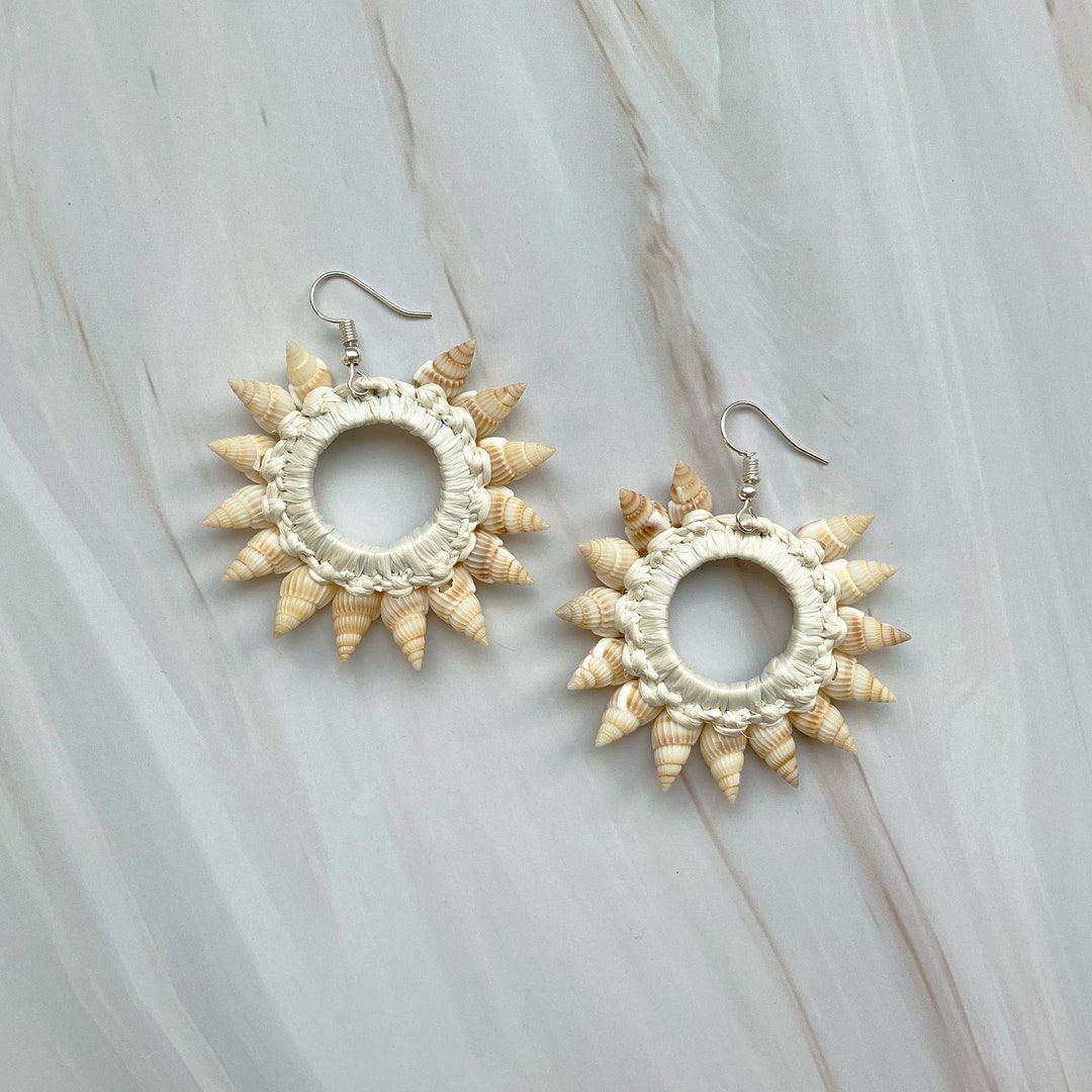 Marshallese Earrings - Rose Turrid Shell Rounds - Handmade Micronesian ...