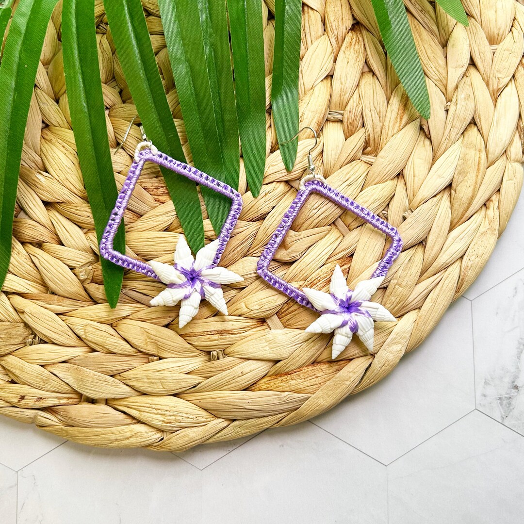 Marshallese Earrings - Purple Pendants With White Turrid Shells ...