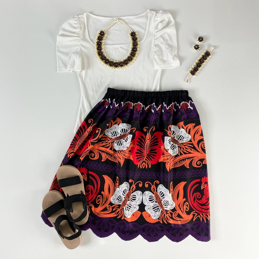 Pohnpeian Skirt - Printed - Rough-cut Hem - Elastic Waistband ...