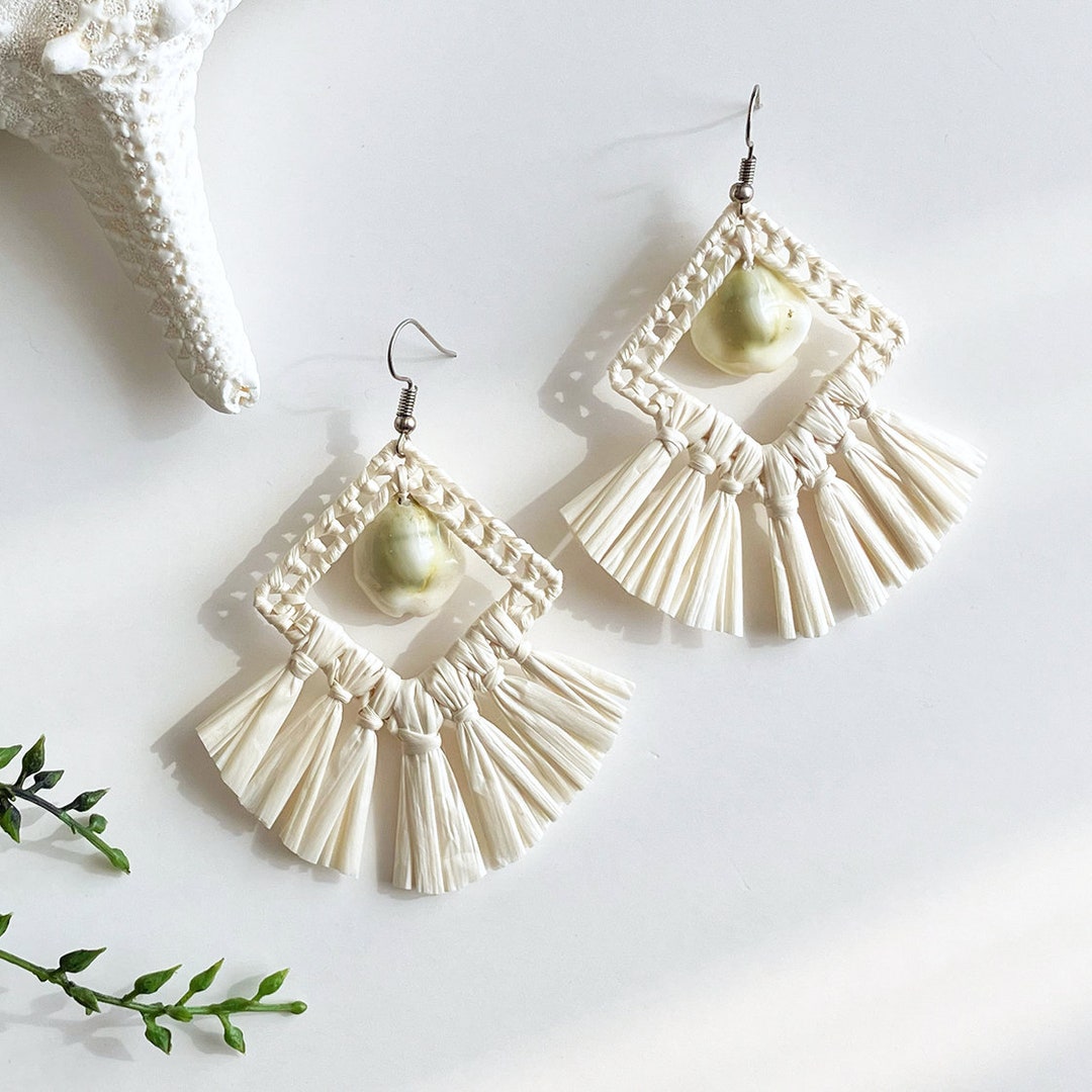 Micronesian Earrings - Fringed Niau Triangles - Marshallese Handmade ...