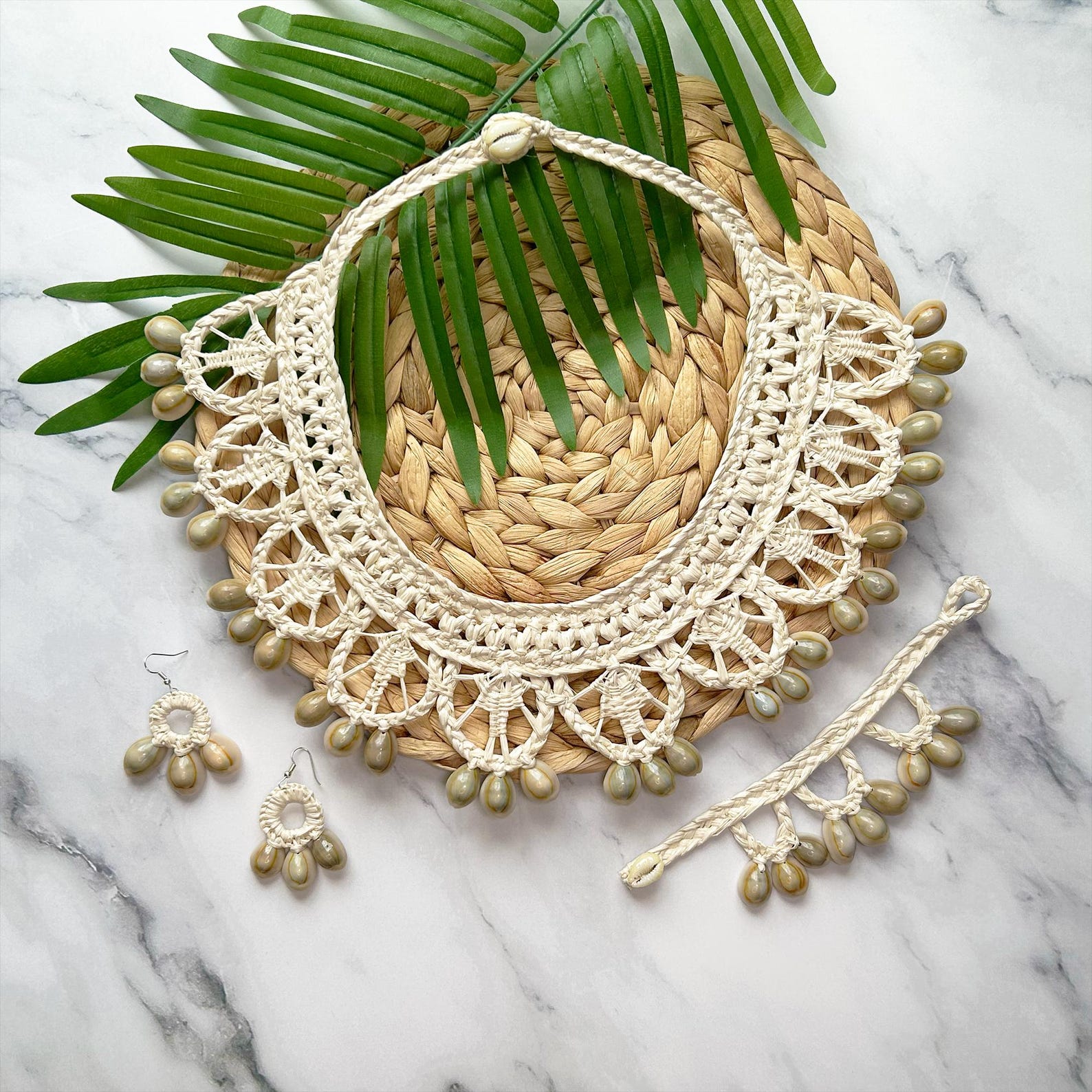 Exotic Gray Cowrie Shell Jewelry Set, Micronesian Necklace, Bracelet ...
