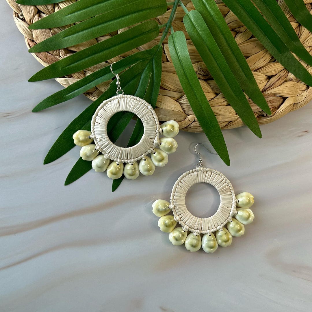 Jumbo Marshallese Earrings - Money Cowrie Shell Rounds - Handmade ...