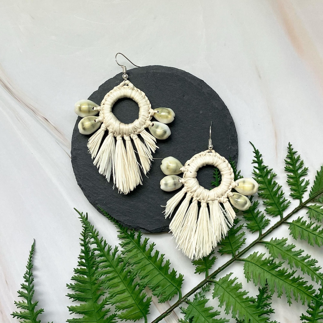 Marshallese Earrings Fringed Money Cowrie Shell Rounds Handmade ...
