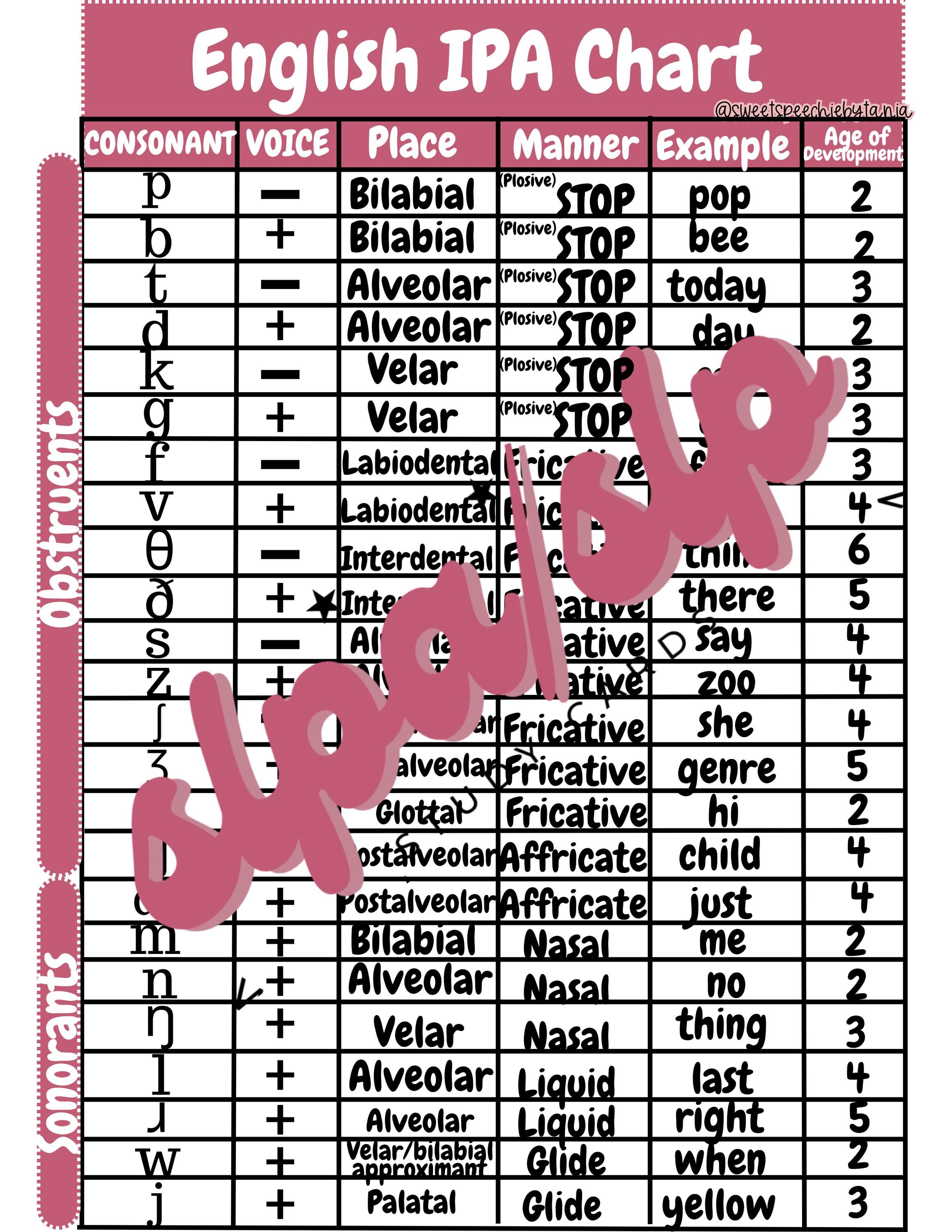English IPA Chart, SLP, SLPA, Speech Therapy, Speech Sounds, Speech Pathology, Ipa Chart ...