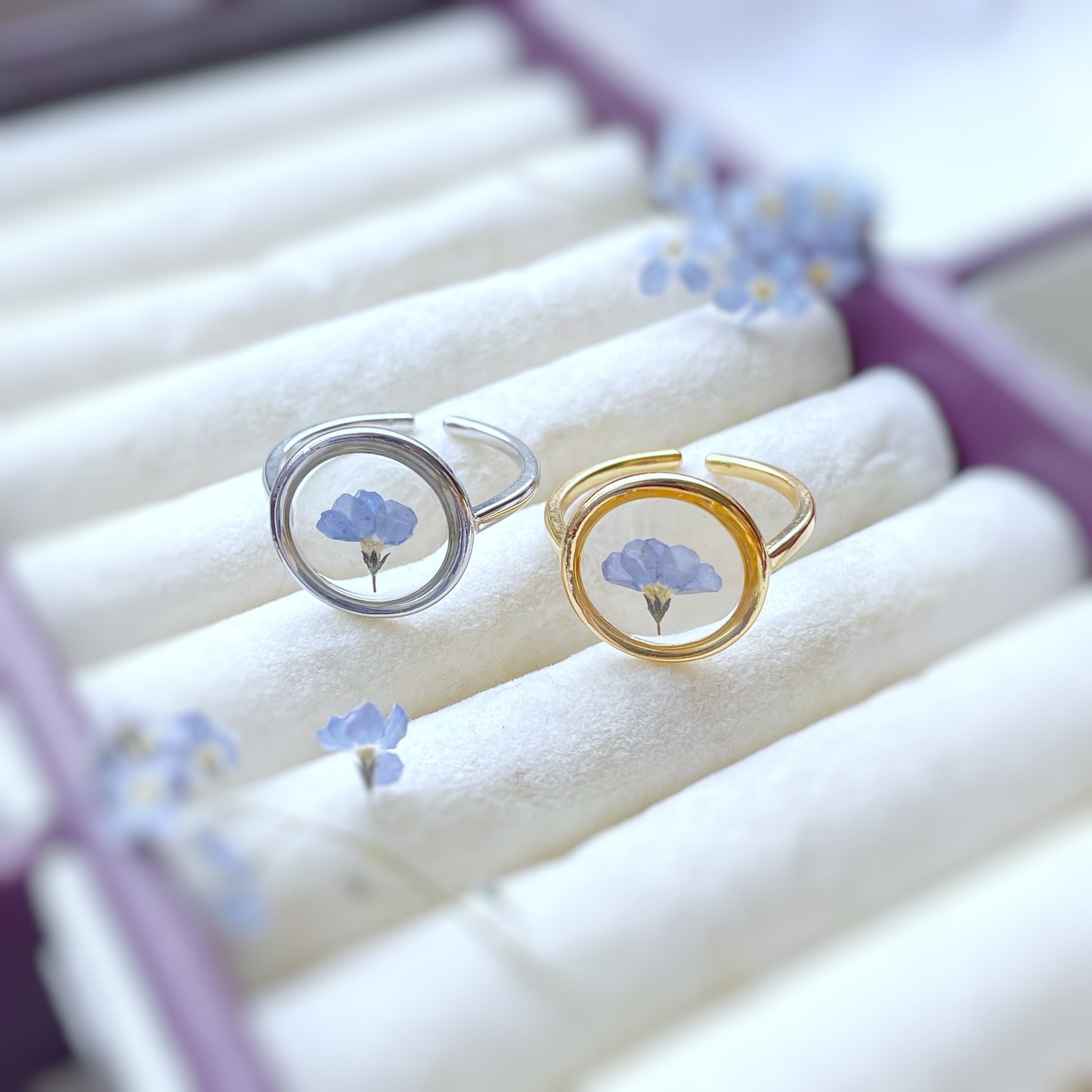 Adjustable Forget Me Not Flower Ring, Real Flower Ring, Pressed Flower ...