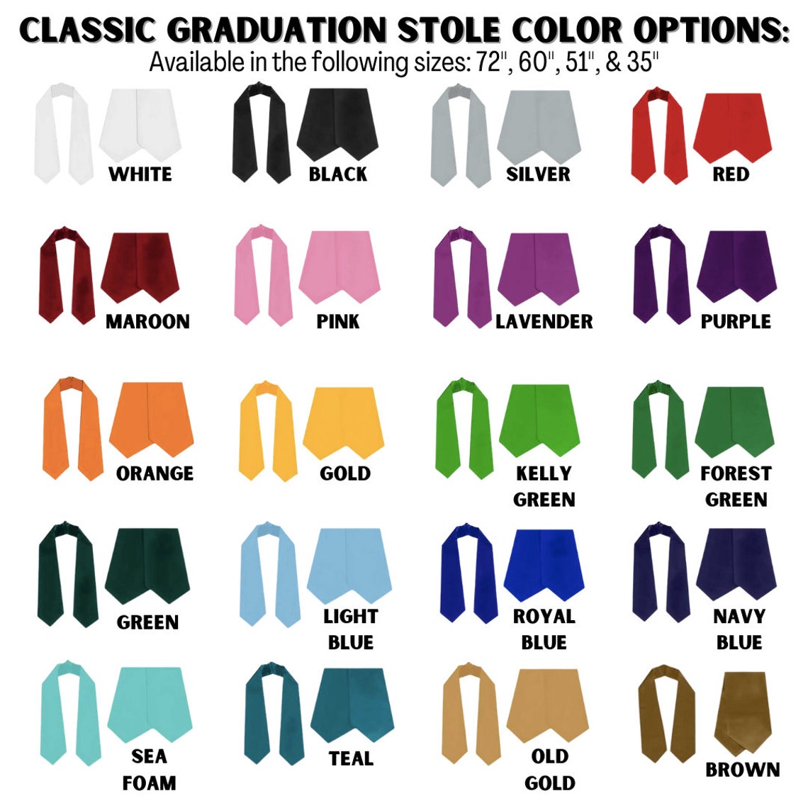 72" Custom Graduation Stole With Trim, Vinyl Graduation Stole ...