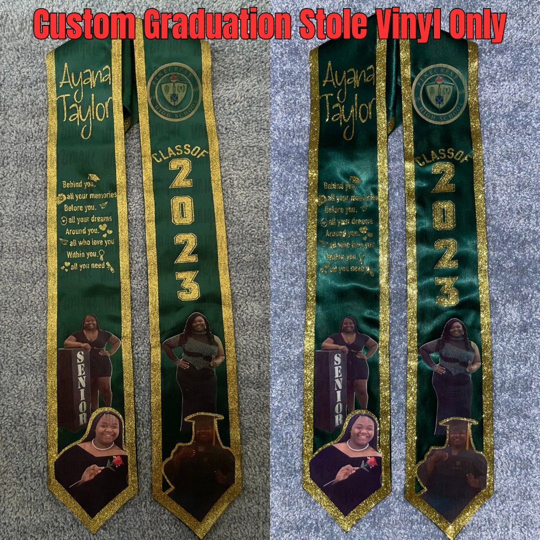 72" Custom Graduation Stole With Trim, Vinyl Graduation Stole ...