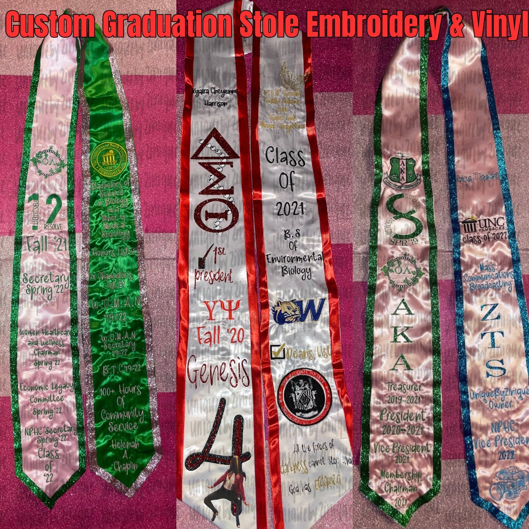 72" Custom Graduation Stole With Trim, Embroidered Graduation Stole ...
