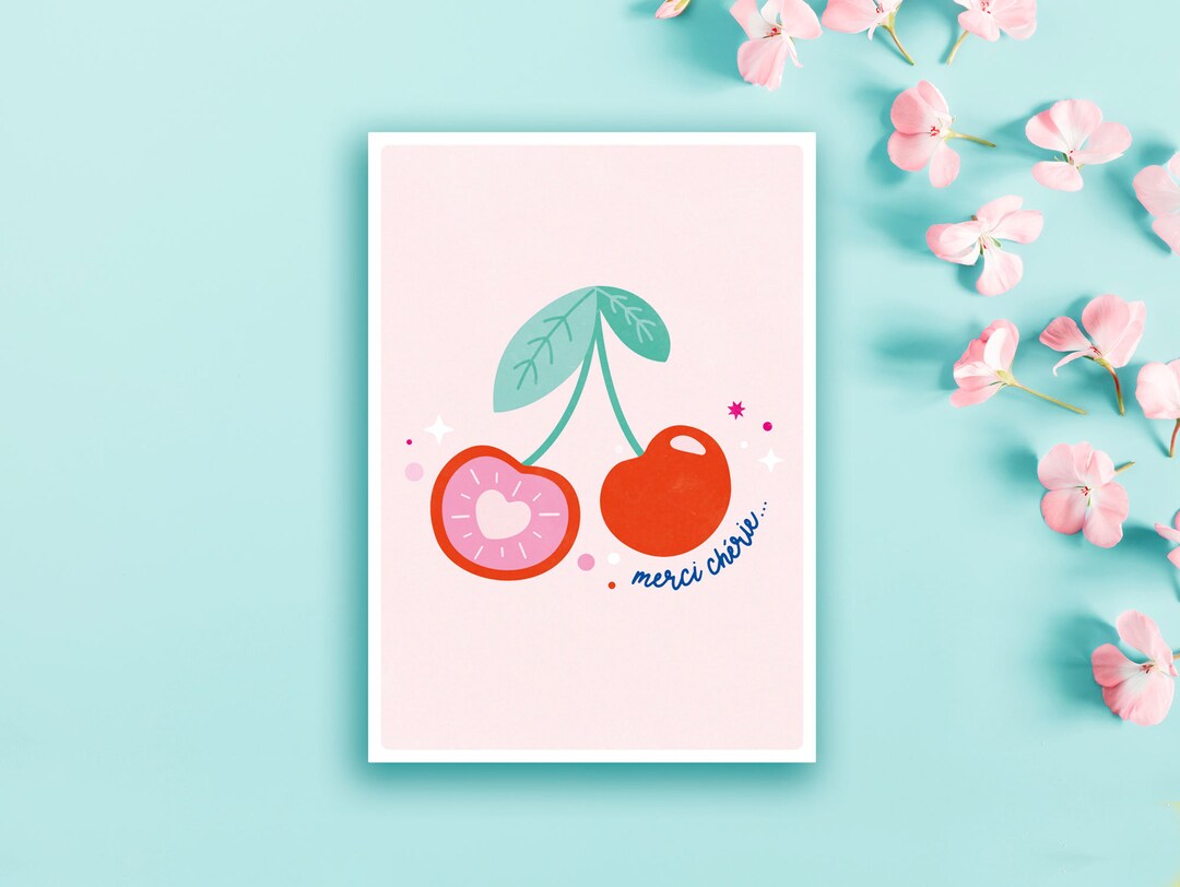 Card Thank You merci Chéri Greeting Card Postcard - Etsy