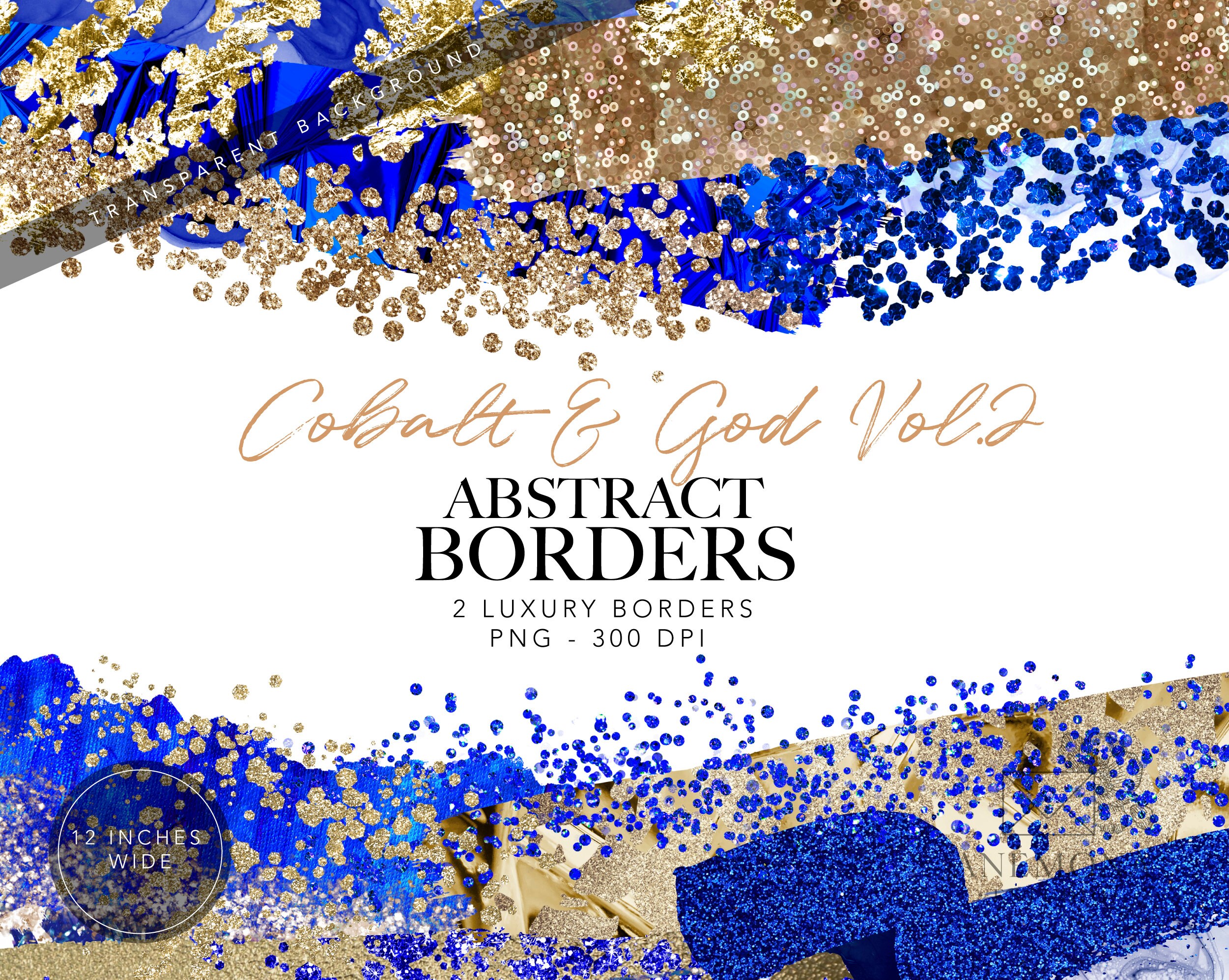 Blue Cobalt Borders Indigo luxury bordes Gold Glitter | Etsy