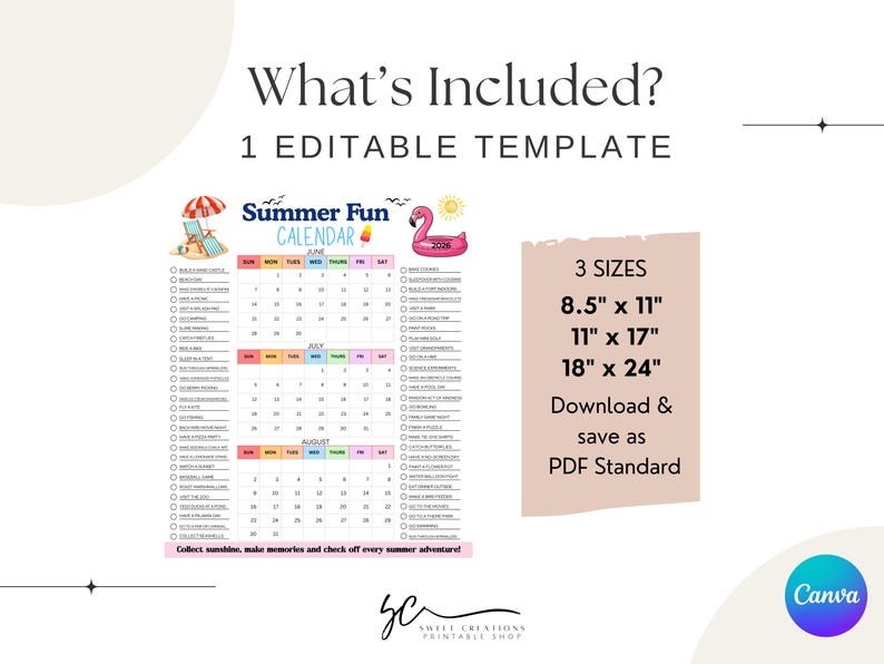 Editable Summer Bucket List Calendar | Family Activity Planner (digital ...