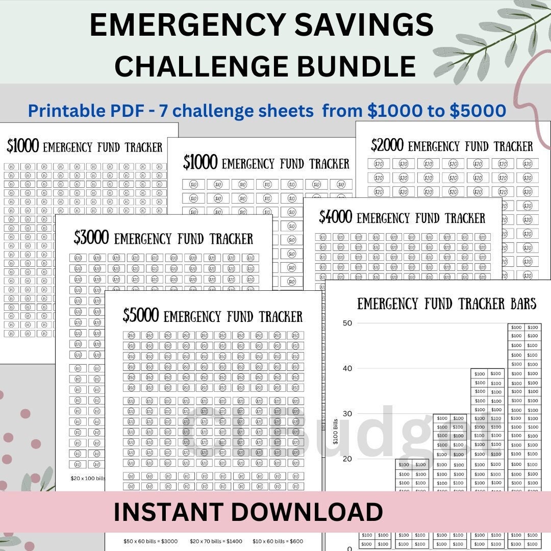 EMERGENCY FUND TRACKER, 1000 to 5000 Emergency Fund Printable, Money ...