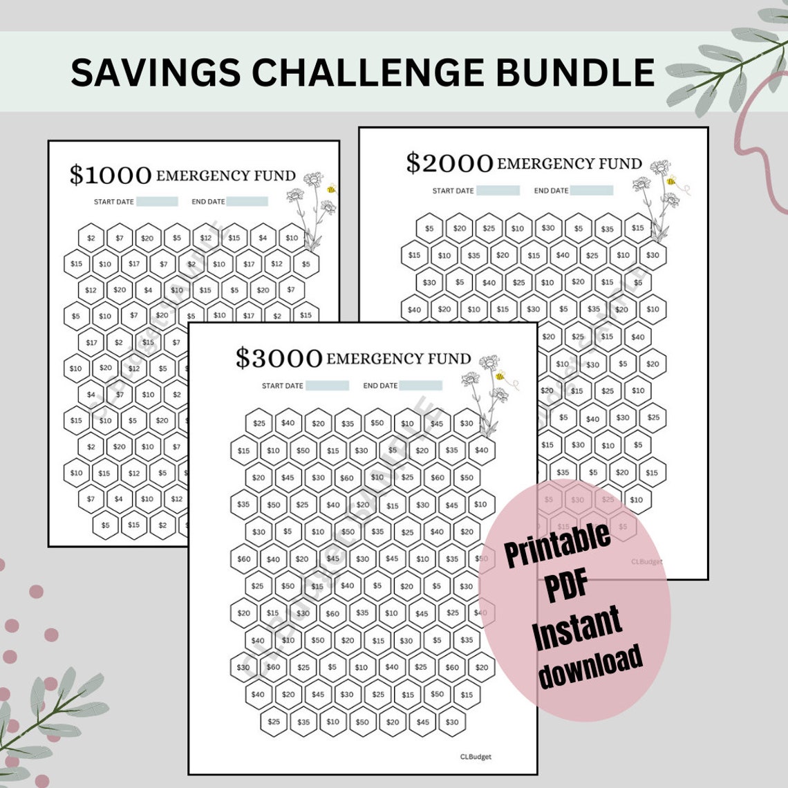 EMERGENCY FUND TRACKER, 1000 to 6000 Emergency Fund Printable, Money ...