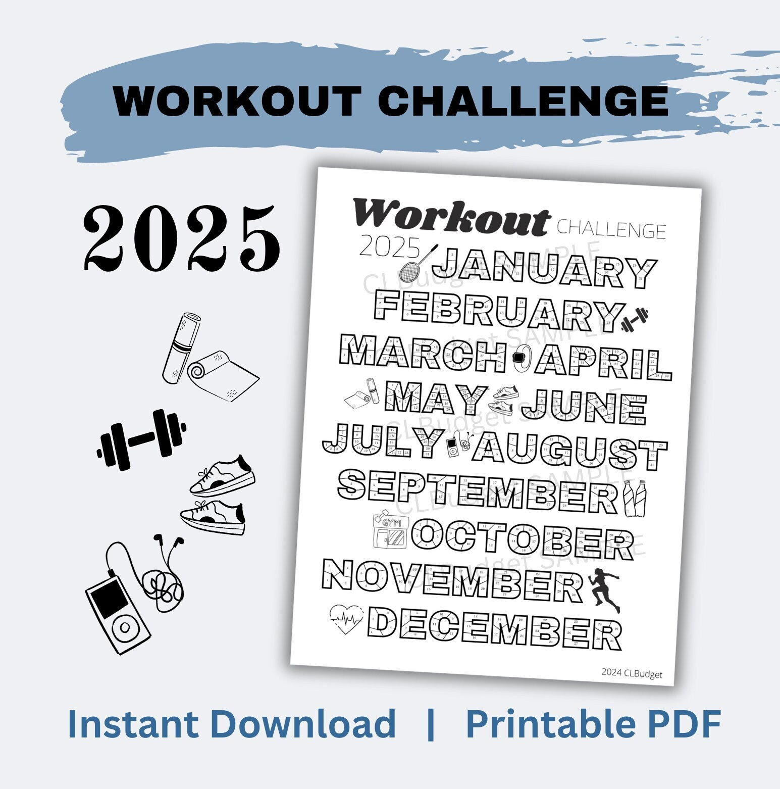 2025 WORKOUT TRACKER CHALLENGE, Year Workout Tracker Printable Sheet ...