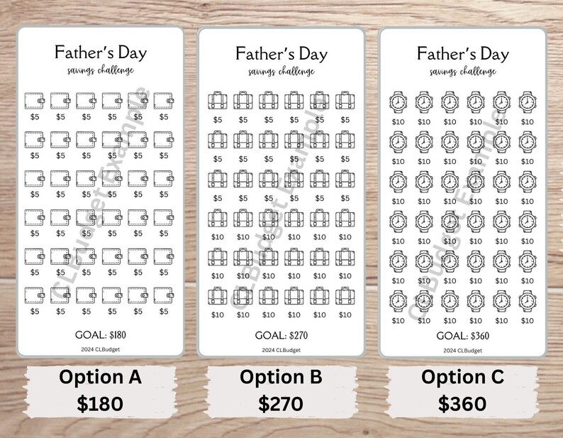 PRINTABLE 3X6 Father's Day Saving Trackers, 3 Saving Options, 3x6 Card ...