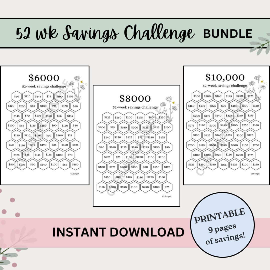 52 Wk SAVING CHALLENGE Tracker, 52 Weeks Savings Challenge Tracker ...