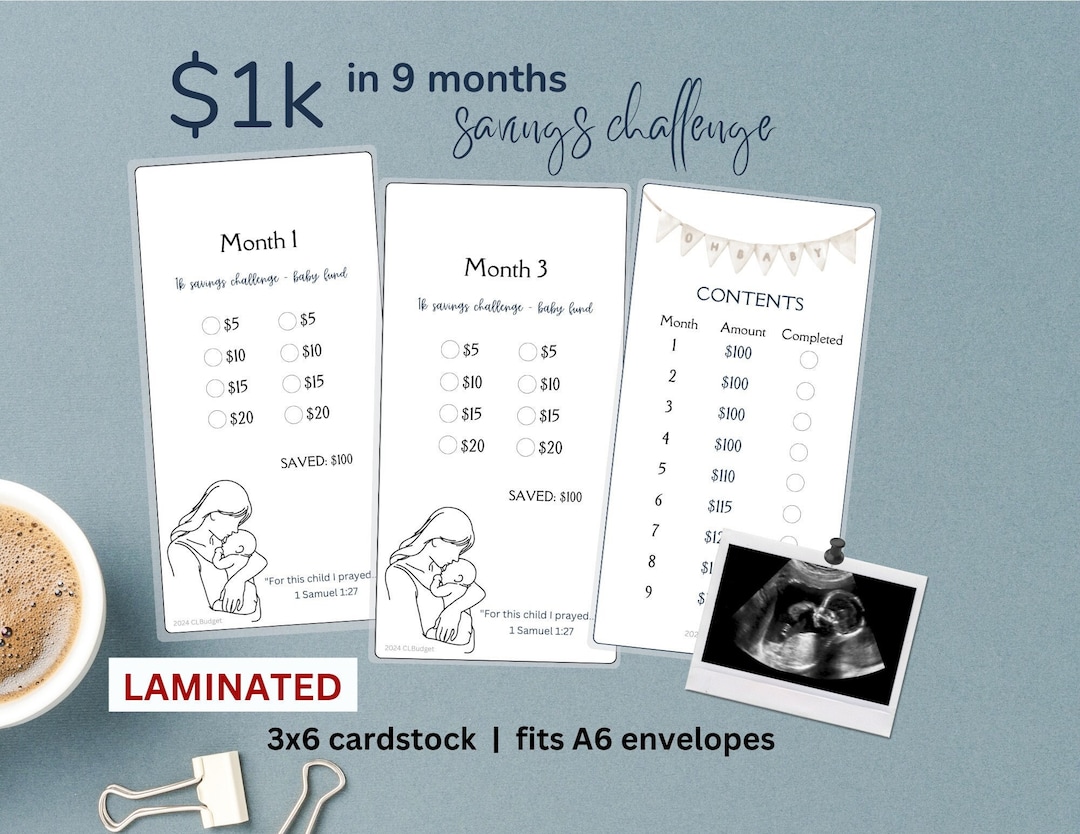 LAMINATED 1k BABY FUND Savings Challenge Bundle, 9 Months Savings, Cash ...