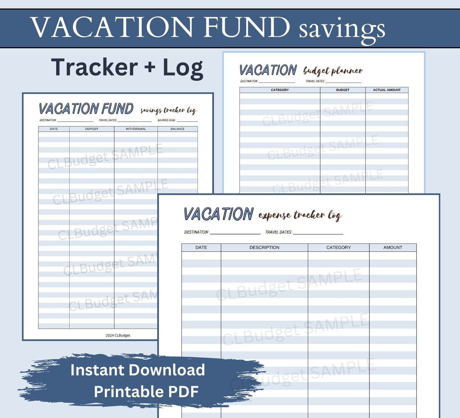 VACATION FUND Savings Tracker and Log Printable, Vacation Budget ...