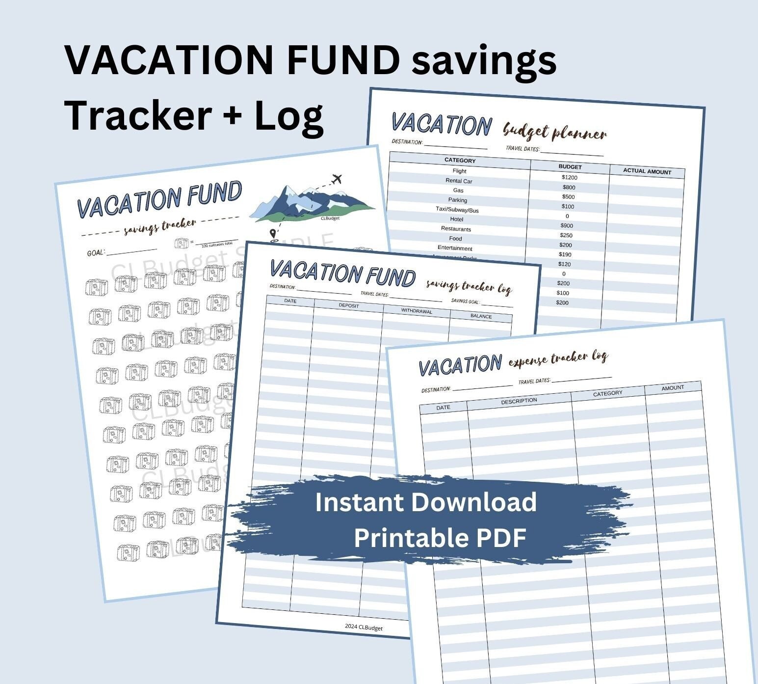 VACATION FUND Savings Tracker and Log Printable, Vacation Budget ...