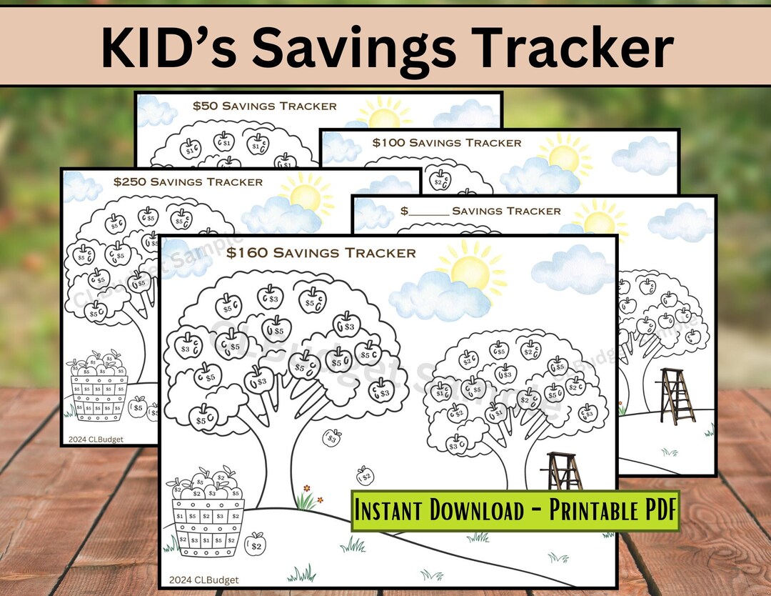 KIDS Savings CHALLENGE Tracker, 50, 100, 160, 250 Dollar Savings ...