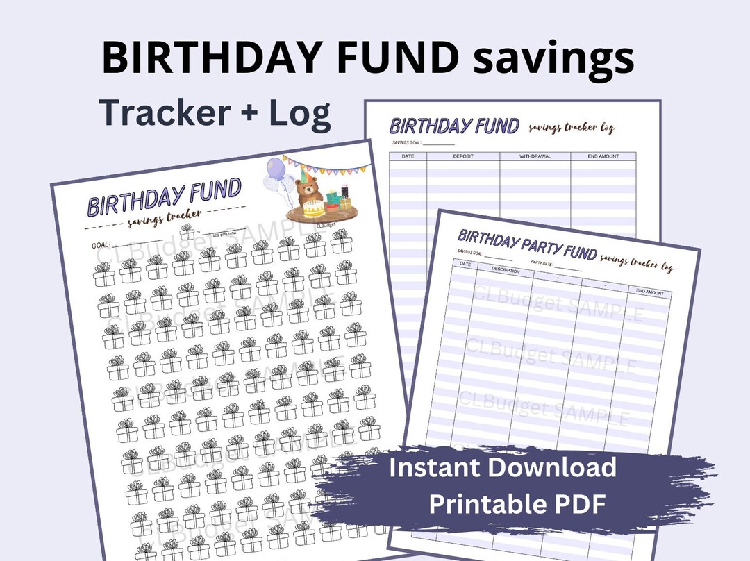 BIRTHDAY FUND Savings Tracker and Log, Savings Printable, Money Saving ...