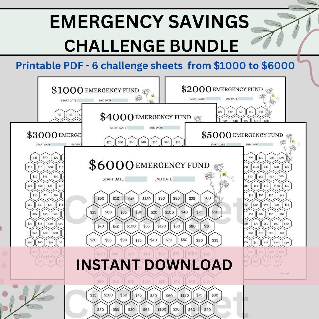 EMERGENCY FUND TRACKER, 1000 to 6000 Emergency Fund Printable, Money ...